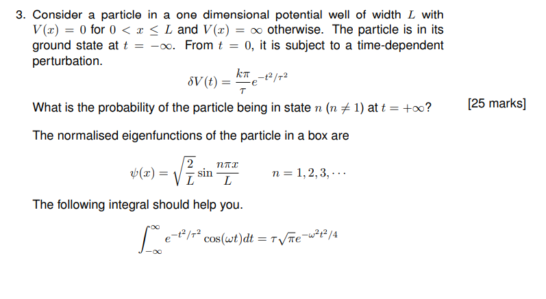 Solved 3. Consider a particle in a one dimensional potential | Chegg.com