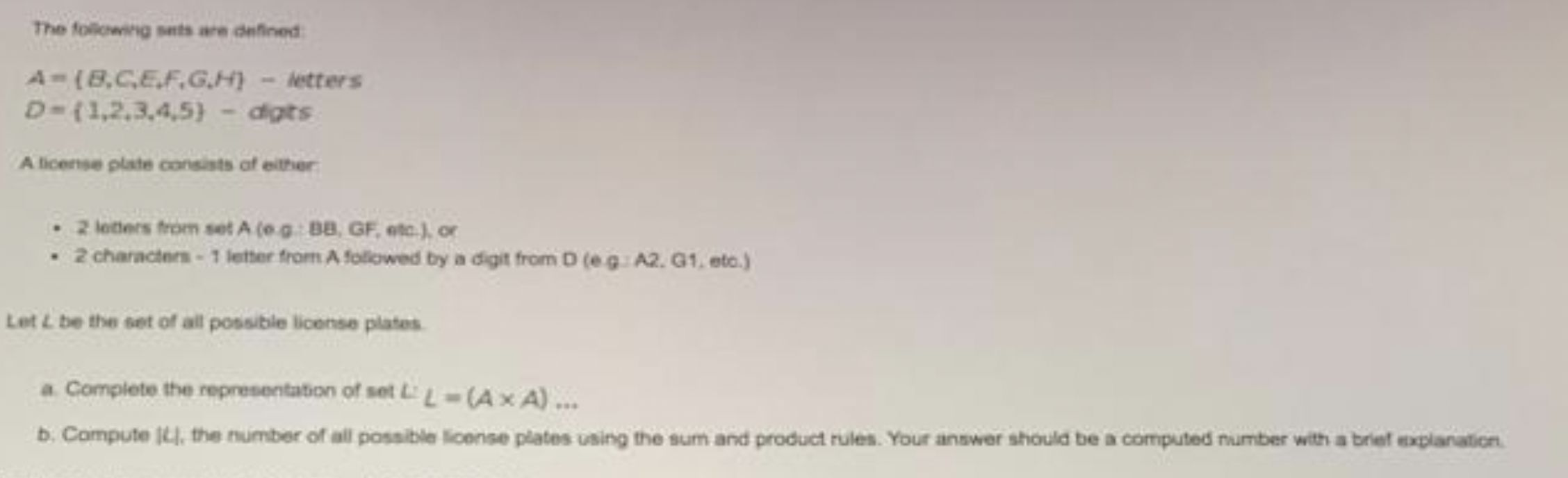 Solved The following sets are defined A-(B.C.E.F.G.H} - | Chegg.com