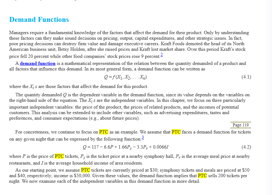 Solved Demand FunctionsManagers require a fundamental | Chegg.com