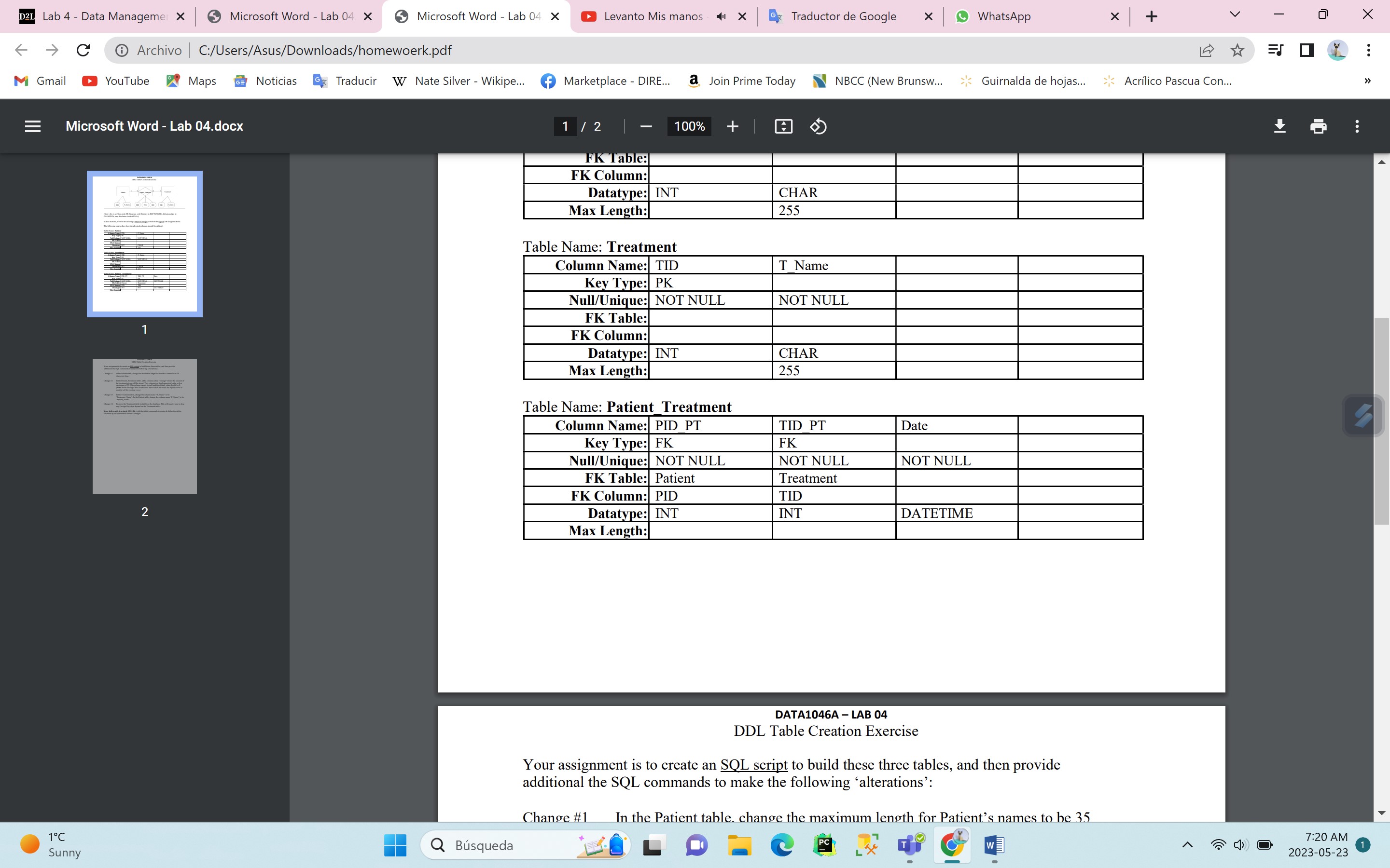 Solved DATA1046A - LAB 04 DDL Table Creation Exercise (Note: | Chegg.com