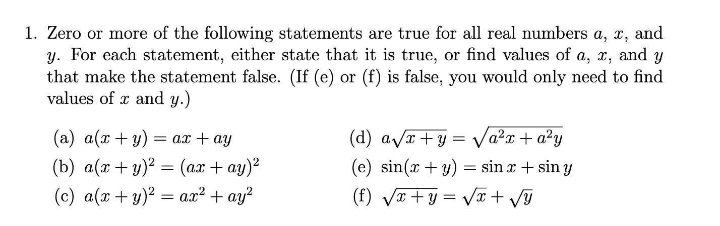 Solved Zero or more of the following statements are true for | Chegg.com