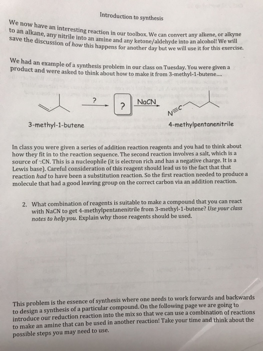 Solved Introduction to synthesis We now have an interesting | Chegg.com
