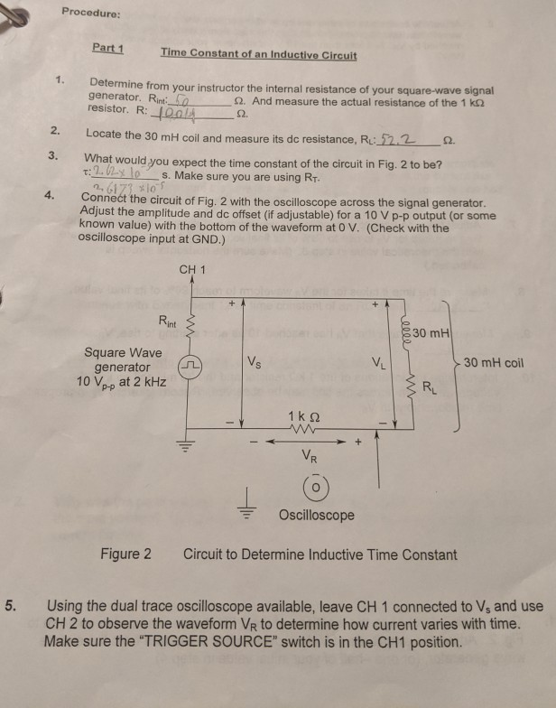 Procedure: Part 1 Time Cons Time Constant of an | Chegg.com