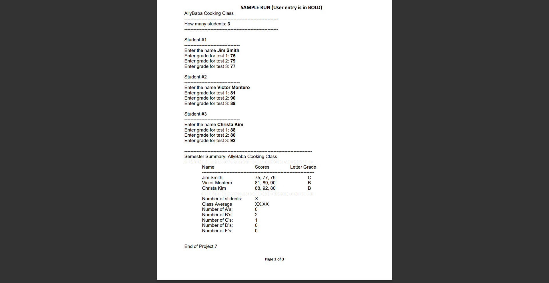 Solved Input Data For each student, the following data will | Chegg.com