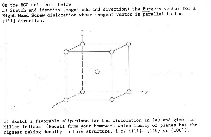 Solved On the BCC unit cell belowa) ﻿Sketch and identify | Chegg.com
