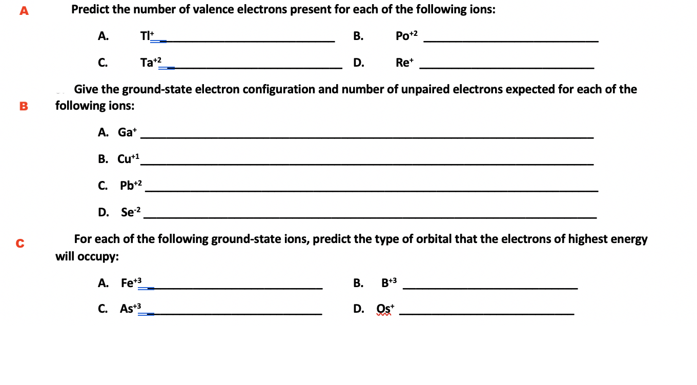 Solved A Predict the number of valence electrons present for | Chegg.com