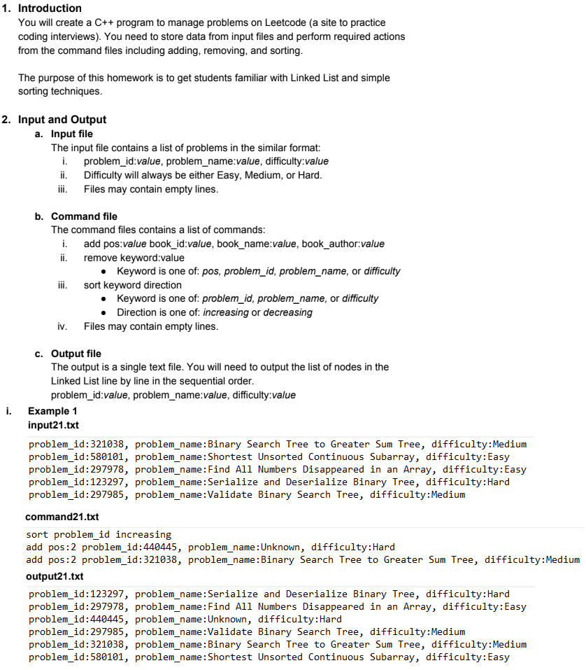 1. Introduction You will create a C++ program to | Chegg.com