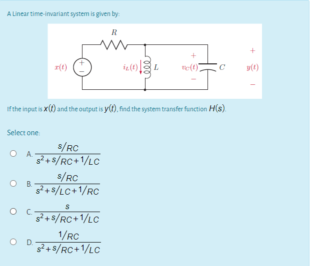Solved A Linear time-invariant system is given by: R W + + | Chegg.com