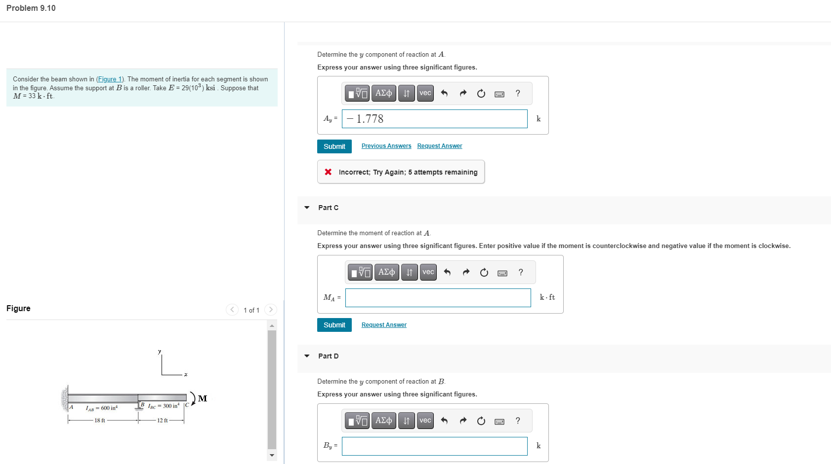 Solved Problem 9.10Consider the beam shown in (Figure 1). | Chegg.com