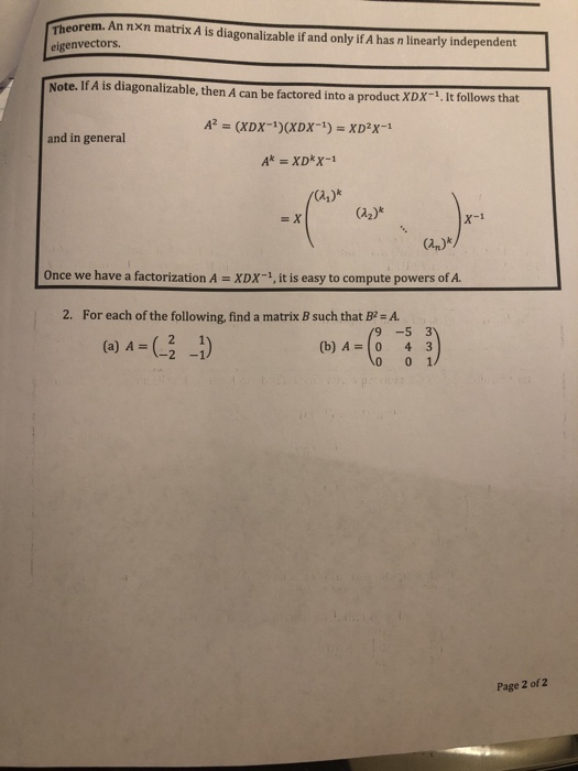 Solved Theorem. An nxn matrix A is diagonalizable if and | Chegg.com