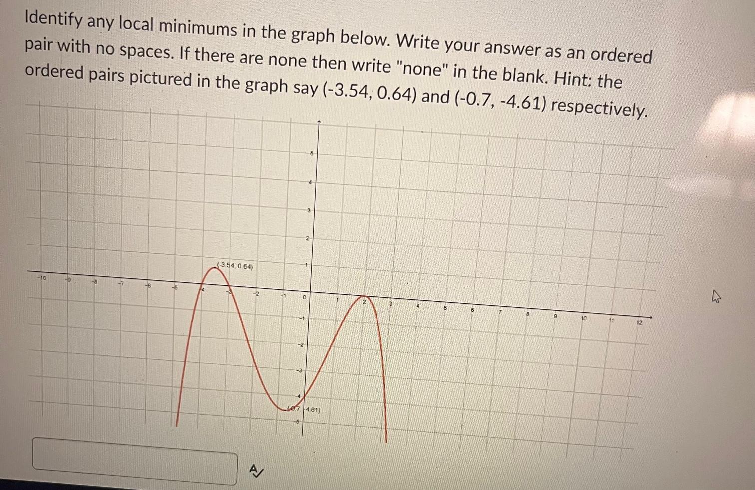 Solved Identify any local minimums in the graph below. Write | Chegg.com