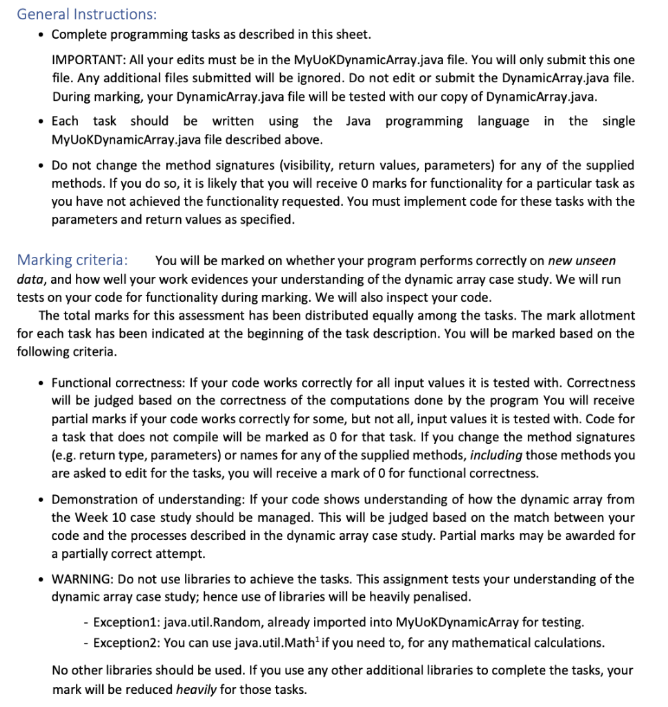 Solved General Instructions: - Complete programming tasks as | Chegg.com