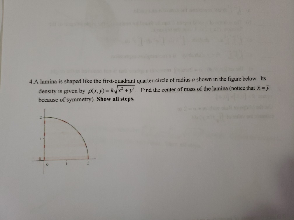 Solved 4. A lamina is shaped like the first-quadrant | Chegg.com