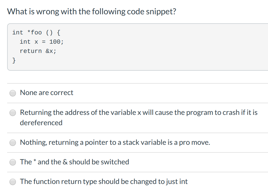 Solved What is wrong with the following code snippet? int | Chegg.com