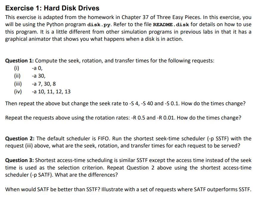 Exercise 1: Hard Disk Drives This exercise is adapted | Chegg.com