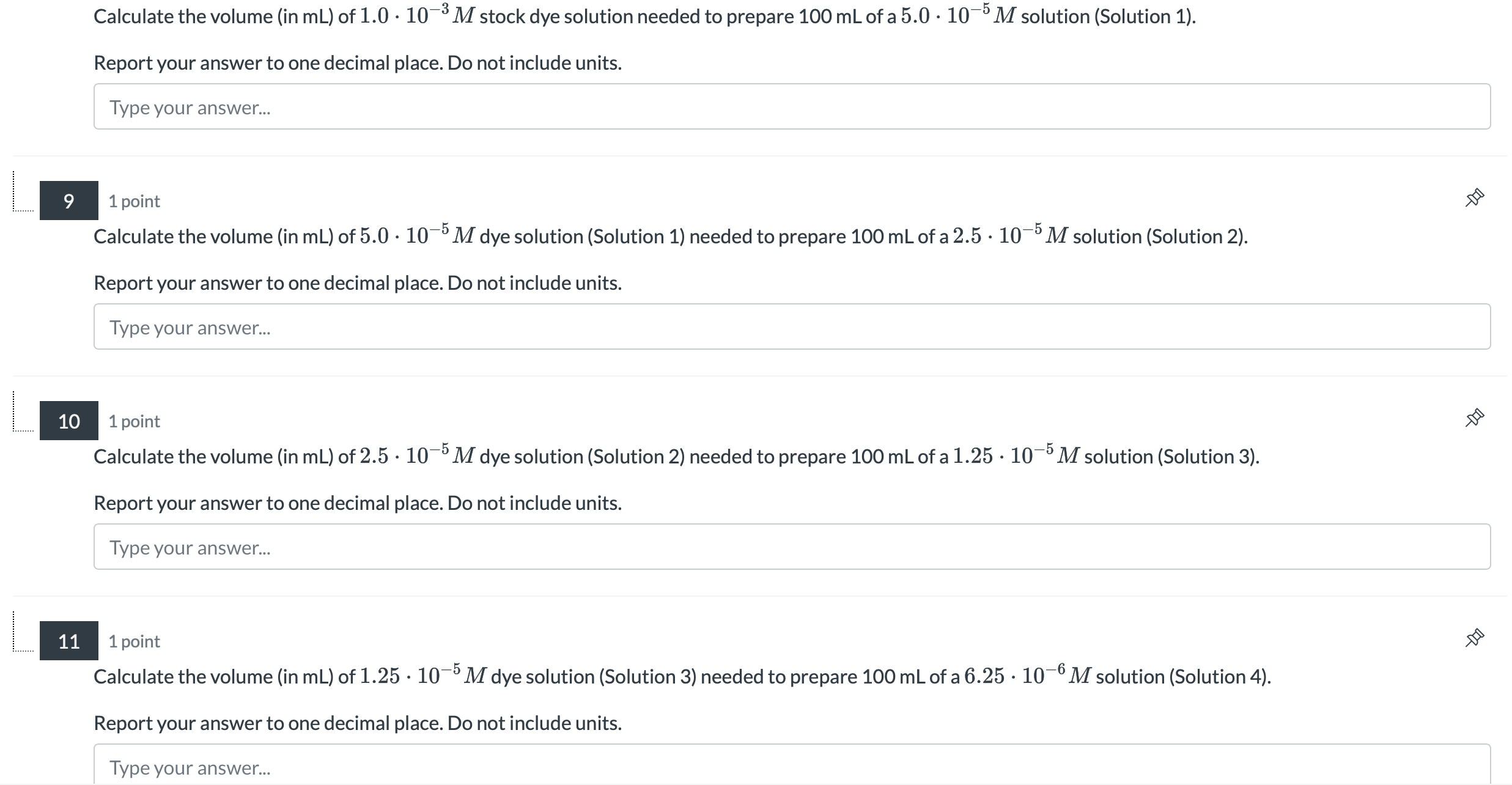 Calculate the volume (in mL ) ﻿of 1.0*10-3M ﻿stock | Chegg.com