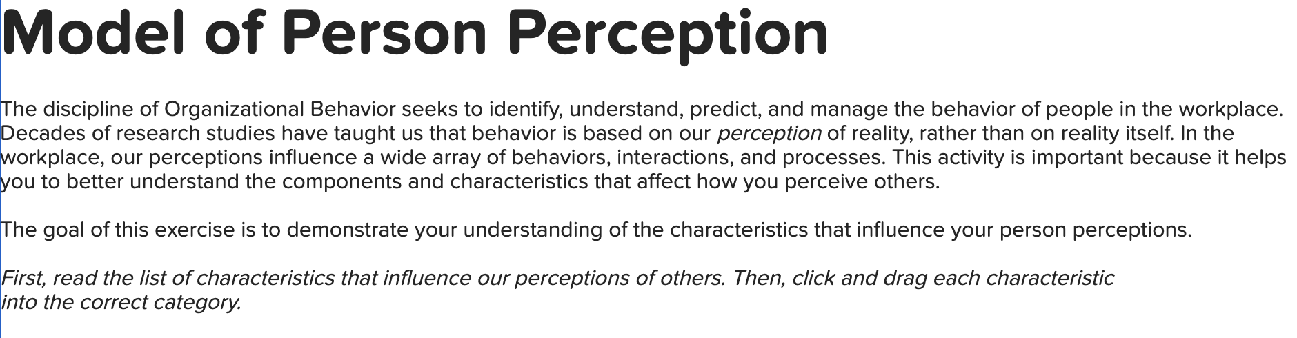 Solved Model of Person Perception workplace, our perceptions | Chegg.com