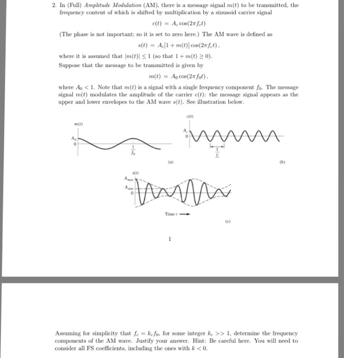 Solved In (Full) Amplitude Modulation (AM), there is a | Chegg.com