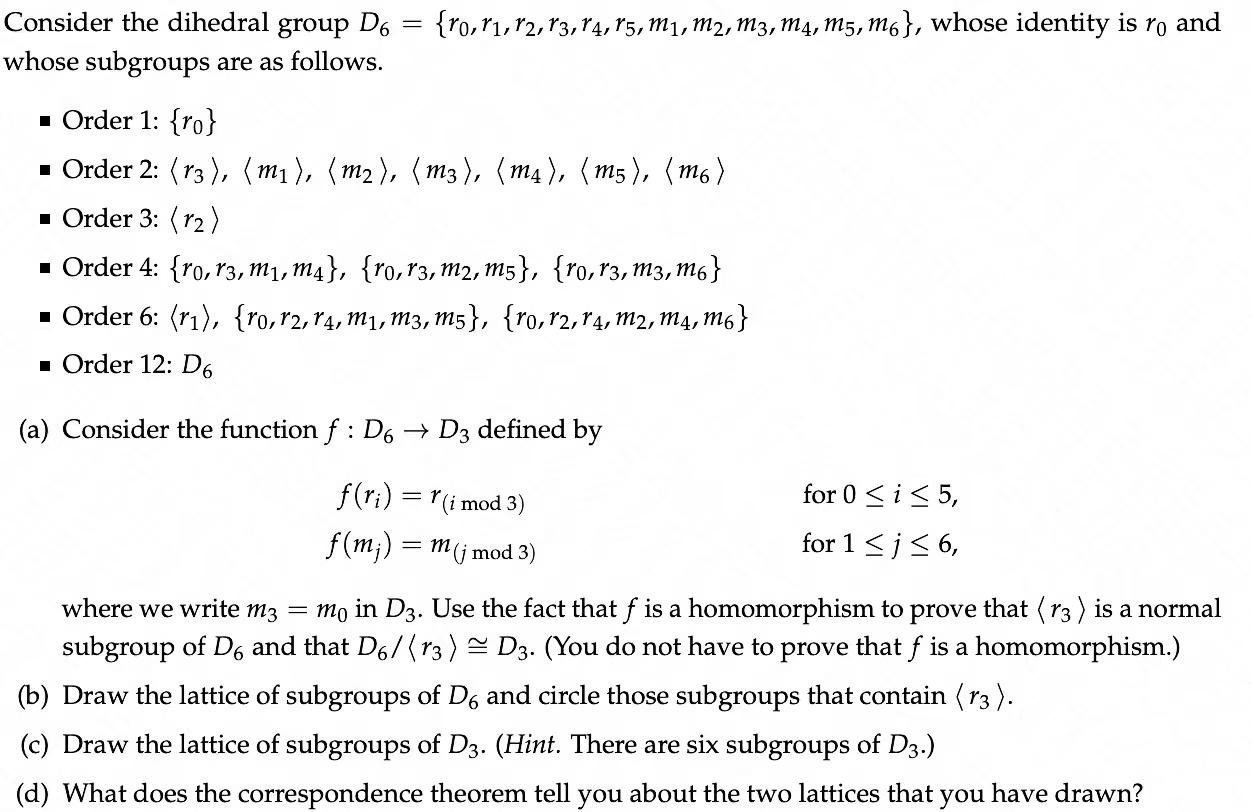 Solved Consider the dihedral group | Chegg.com