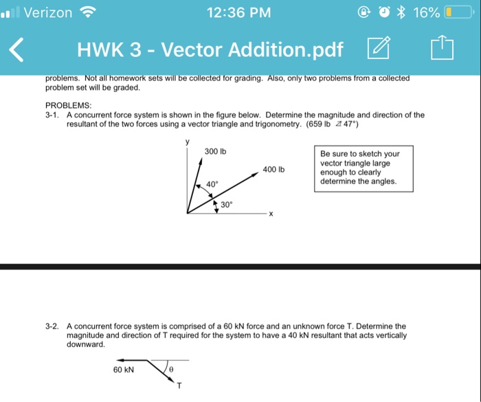 Solved Verizon 12:36 PM HWK 3 -Vector Addition.pdf L [ђ so, | Chegg.com