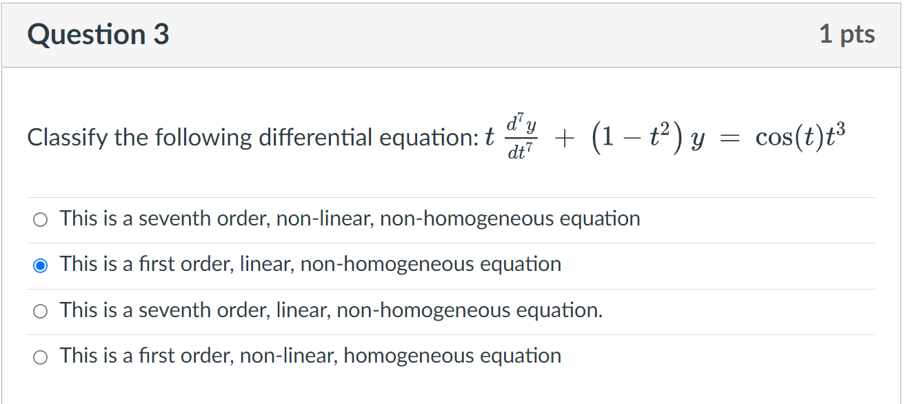 Solved Classify the following differential equation: | Chegg.com