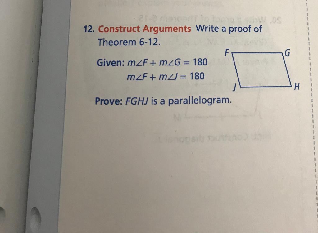 Solved 1 12. Construct Arguments Write a proof of Theorem | Chegg.com