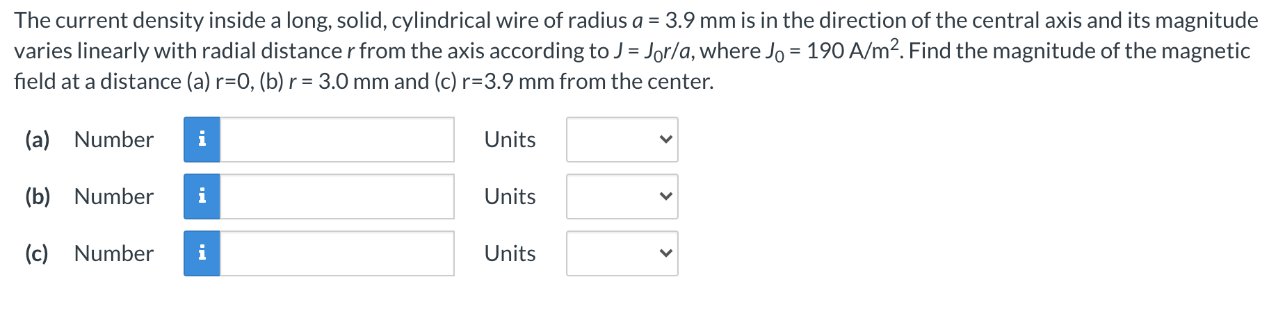 Solved The current density inside a long, solid, cylindrical | Chegg.com