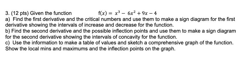 Solved 3 12 Pts Given The Function F X X3−6x2 9x−4 A