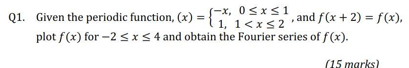 Solved Q1. Given the periodic function, (x) = {4, 1 | Chegg.com