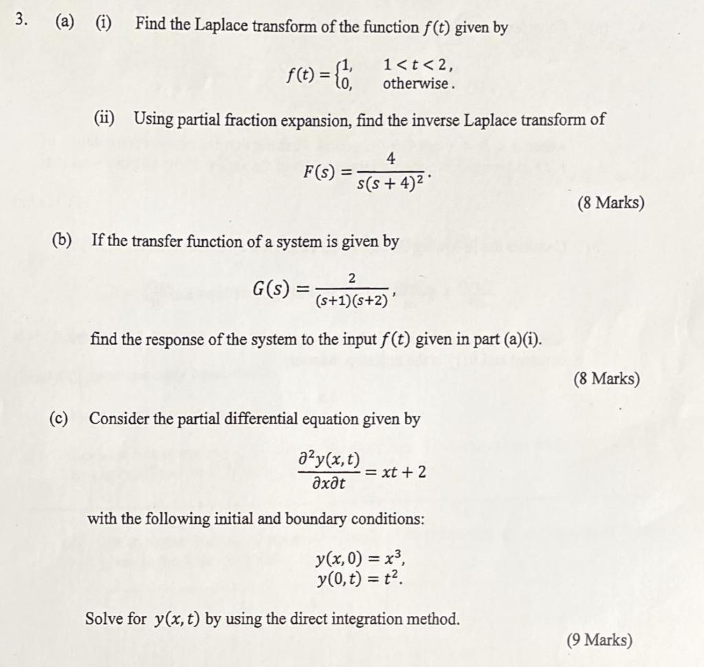 Solved 3. (a) (i) Find the Laplace transform of the function | Chegg.com