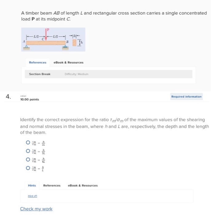 Solved A timber beam AB of length L and rectangular cross | Chegg.com