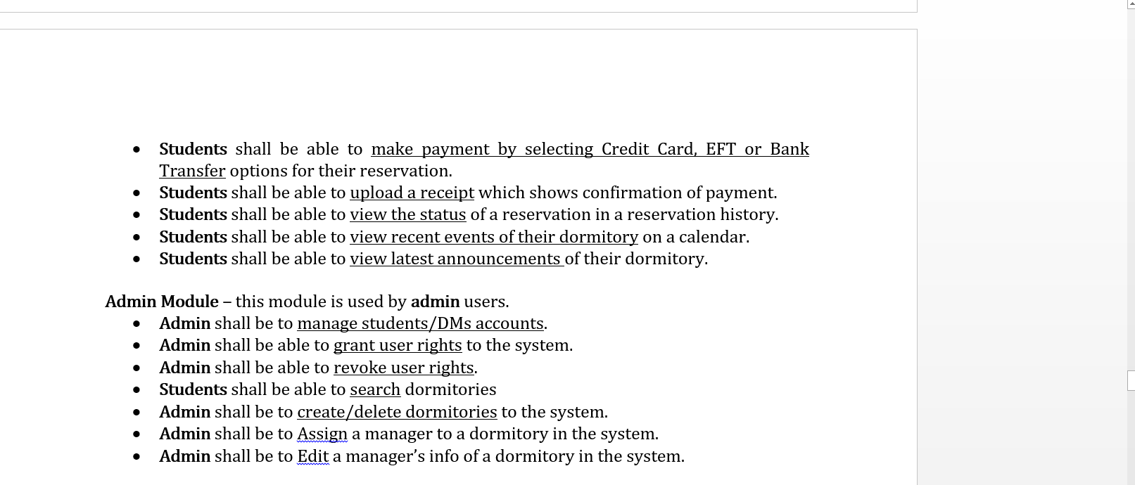 SCENARIO: A Web and mobile based Dormitory | Chegg.com