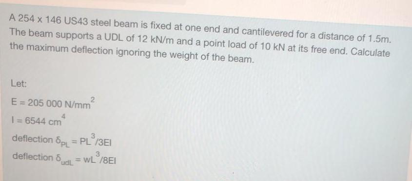 Solved A 254 x 146 US43 steel beam is fixed at one end and | Chegg.com