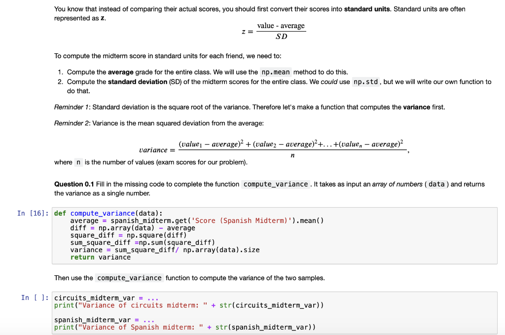 Solved 0. Comparing Grades Using Standard Units. Two of your | Chegg.com