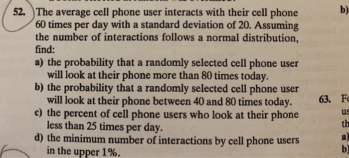 Solved 52. The average cell phone user interacts with their | Chegg.com