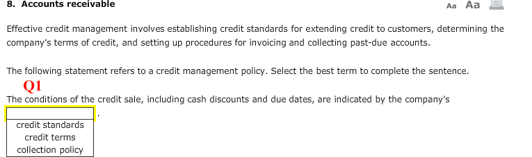 Solved 8. Accounts receivable Effective credit management | Chegg.com