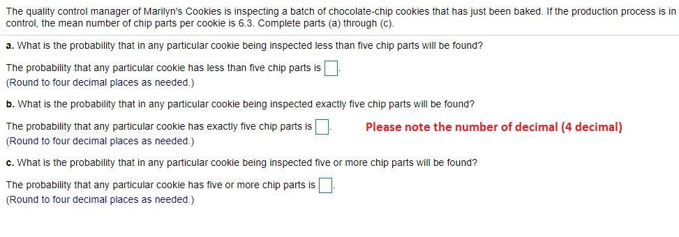 Solved The quality control manager of Marilyn's Cookies is | Chegg.com
