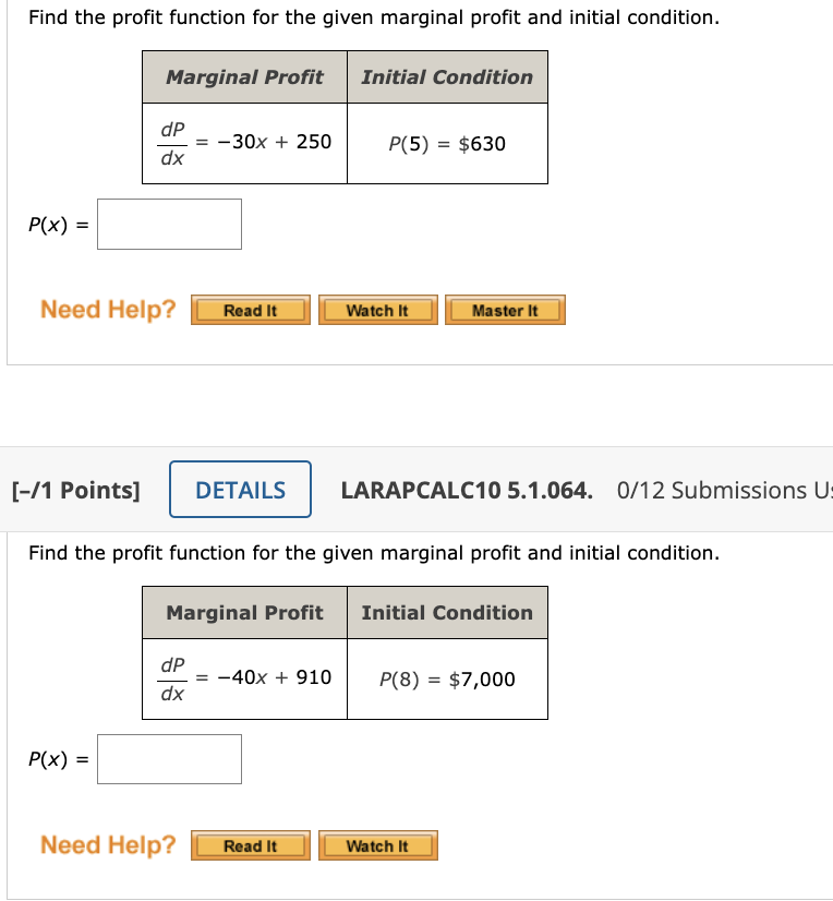 Solved Find the profit function for the given marginal | Chegg.com