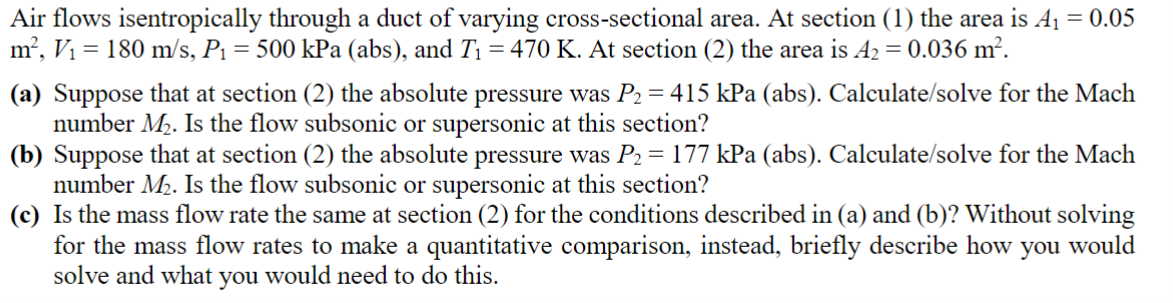 Solved Air flows isentropically through a duct of varying | Chegg.com