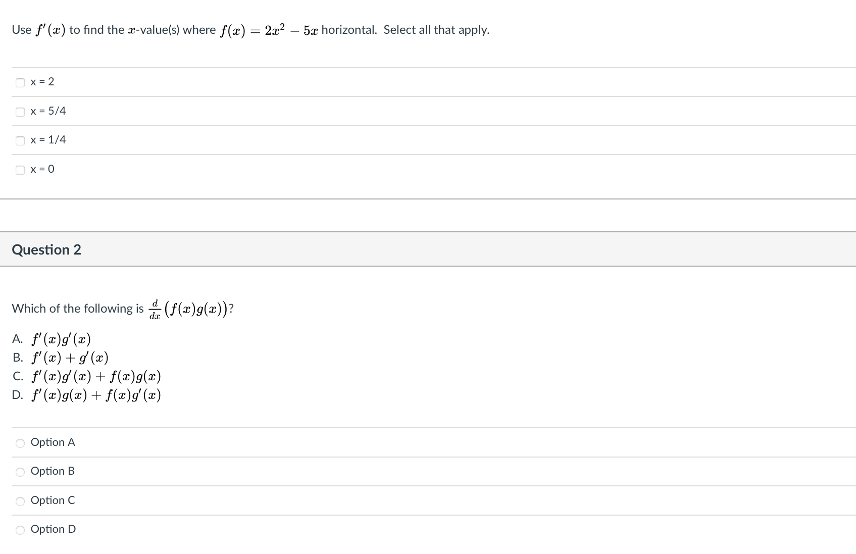 Solved Use f′(x) to find the x-value(s) where f(x)=2x2−5x | Chegg.com