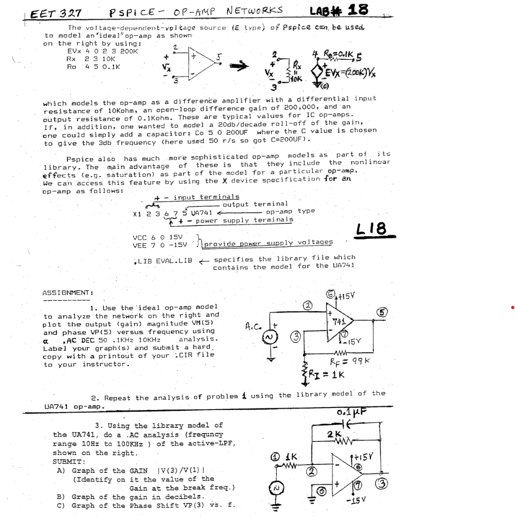 Solved EET 327 PSPICE - OP-AMP NETWORKS LAB# 18 The | Chegg.com