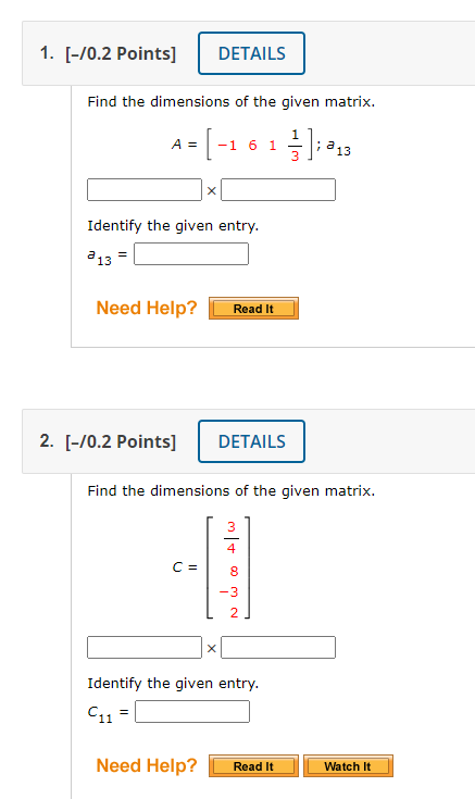 Solved Find the dimensions of the given matrix. | Chegg.com