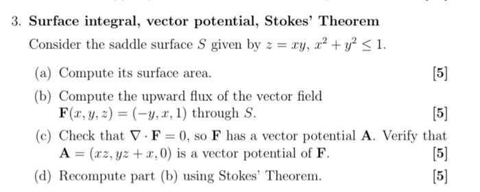 Solved 3. Surface integral, vector potential, Stokes' | Chegg.com