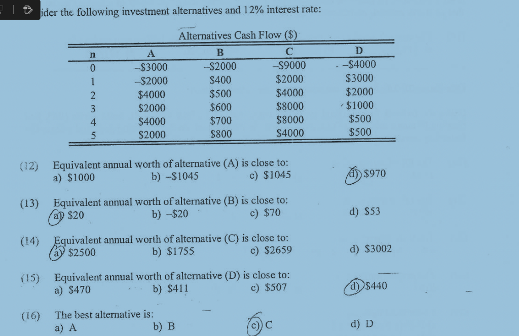 Solved a ider the following investment alternatives and 12% | Chegg.com