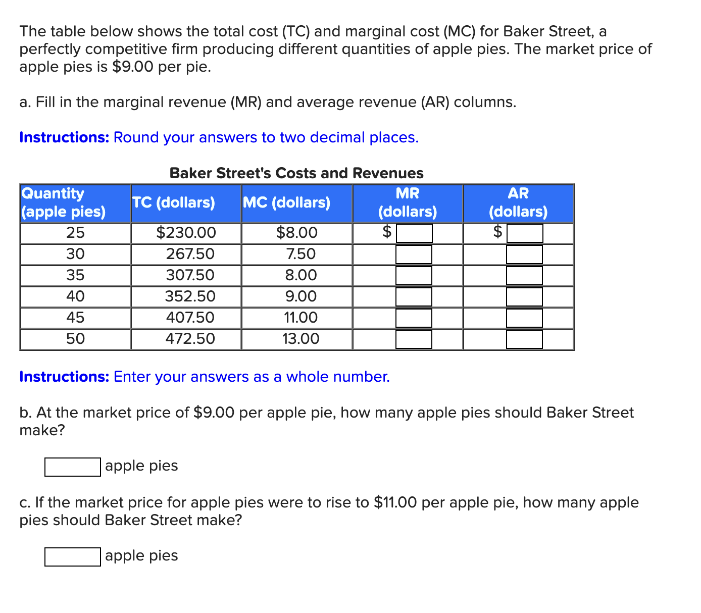 Solved The table below shows the total cost (TC) and | Chegg.com