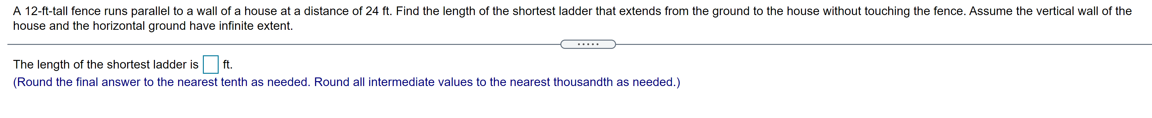 Solved A 12-ft-tall fence runs parallel to a wall of a house | Chegg.com