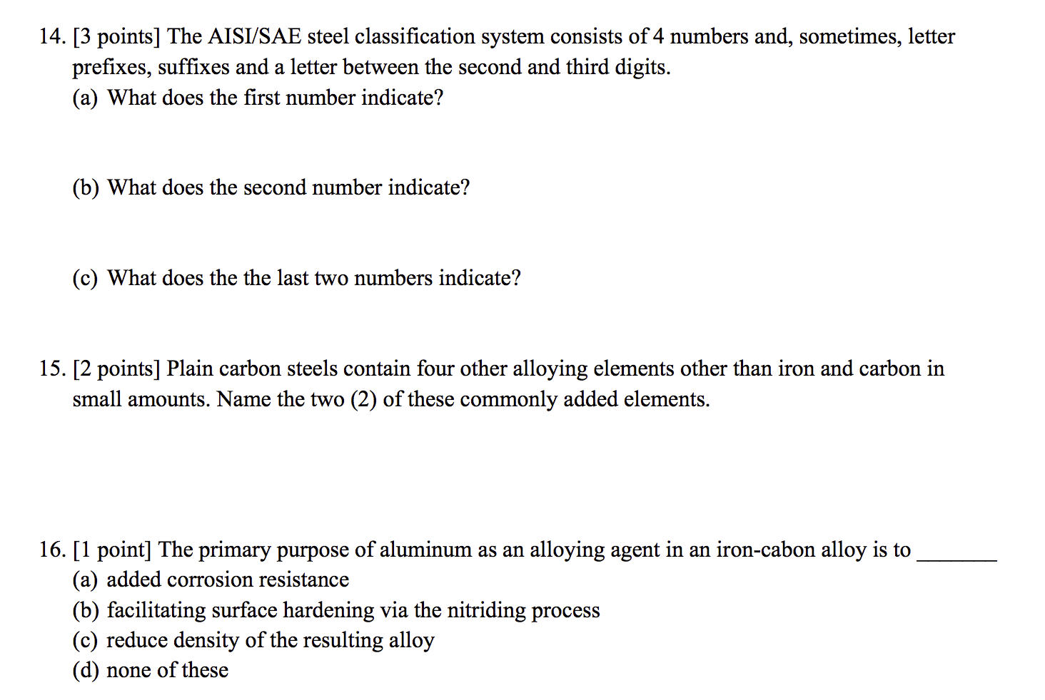 Solved 14. [3 points] The AISI/SAE steel classification | Chegg.com