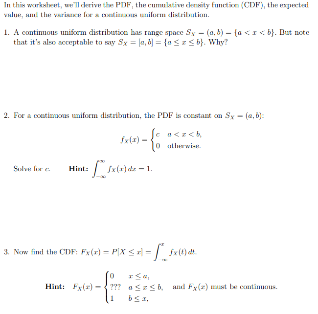 Solved In this worksheet, we'll derive the PDF, the | Chegg.com