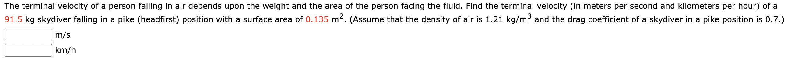 Solved The terminal velocity of a person falling in air | Chegg.com