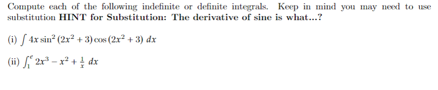Solved Compute each of the following indefinite or definite | Chegg.com